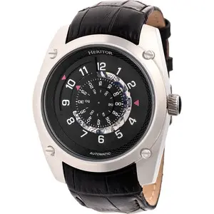 HERITOR AUTOMATIC Daniels Semi-Skeleton Leather-Band Watch Silver/black