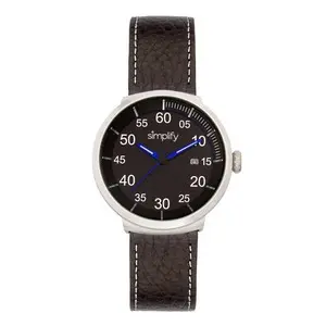 SIMPLIFY Leather-band Watch With Date - Black