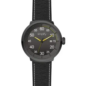 SIMPLIFY Leather-band Watch With Date - Black/yellow