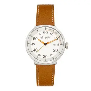 SIMPLIFY Leather-band Watch With Date - Brown/silver