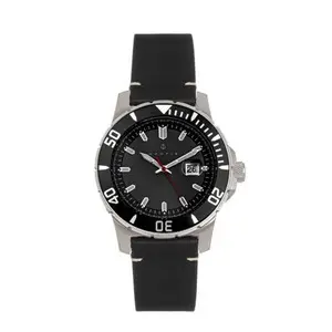 NAUTIS Dive Pro 200 Leather-band Watch With Date - Black
