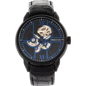 HERITOR AUTOMATIC Sanford Semi-skeleton Leather-band Watch - Black
