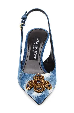 Dolce & Gabbana Crystal-embellished Denim Slingback Pumps