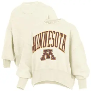 PRESSBOX Minnesota Golden Gophers Oversized Waist-length Crewneck Sweatshirt - Natural