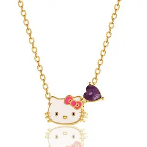 HELLO KITTY Heart Birthstone Charm Necklace - Gold/purple