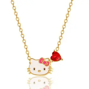 HELLO KITTY Heart Birthstone Charm Necklace Gold/red