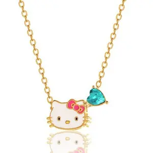 HELLO KITTY Heart Birthstone Charm Necklace - Gold/teal