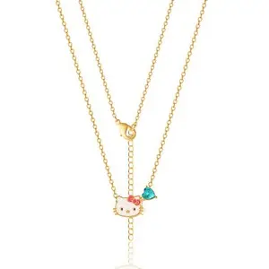 HELLO KITTY Heart Birthstone Charm Necklace - Gold/teal
