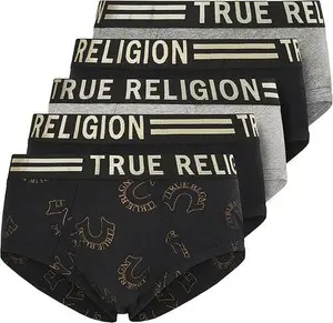 True Religion Briefs Soft Cotton Underwear Pack Of 5 Black/grey/charcoal/black