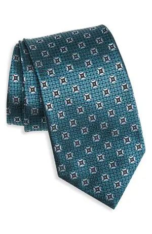 Zegna Geometric Mulberry Silk Tie Teal