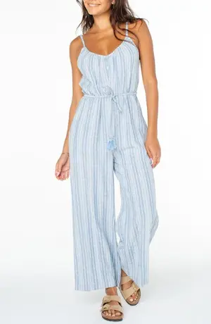 Roxy Gale Stripe Linen Blend Jumpsuit - Riviera Solid
