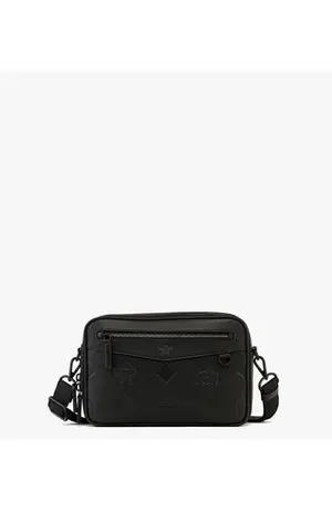 Mcm Diamond Camera Bag In Maxi Monogram Leather - Black