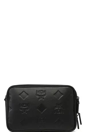 Mcm Diamond Camera Bag In Maxi Monogram Leather - Black