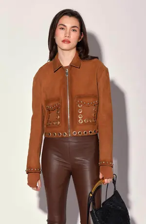 Walter Baker Jolene Goat Suede Cropped Jacket - Oak Suede