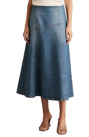 REISS Fee Flare Midi Denim Skirt