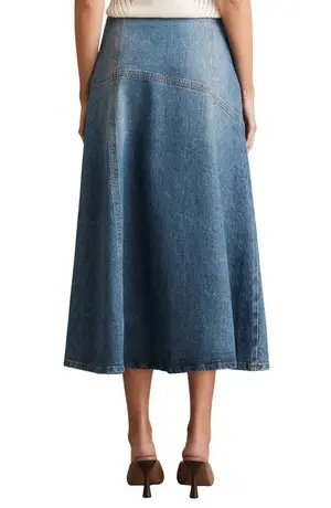 REISS Fee Flare Midi Denim Skirt