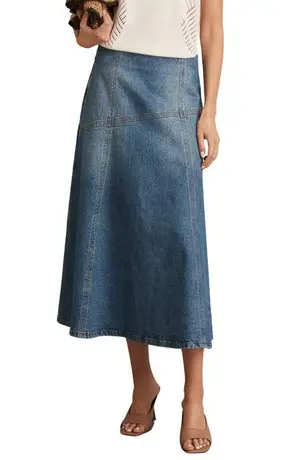 REISS Fee Flare Midi Denim Skirt