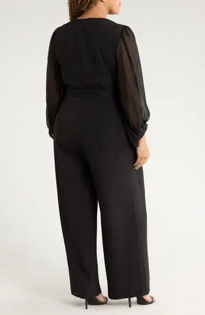 Julia Jordan Wrap Front Sheer Long Sleeve Jumpsuit