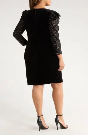 Julia Jordan Satin Body-con Dress With Sequined Sleeves
