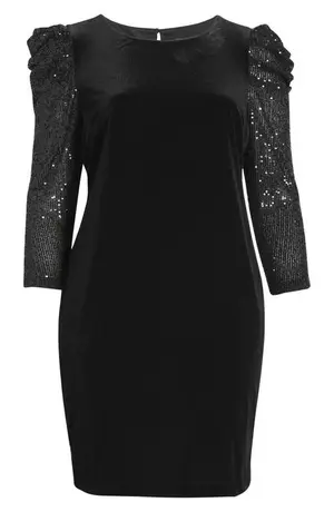 Julia Jordan Satin Body-con Dress With Sequined Sleeves