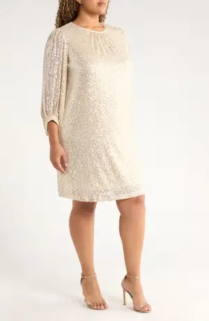 Julia Jordan Sequined Sheath Dress - Ivory Silver