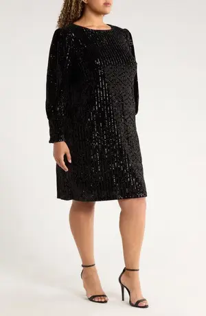 Julia Jordan Sequined Long Sleeve Body-con Dress - Black
