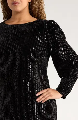 Julia Jordan Sequined Long Sleeve Body-con Dress - Black