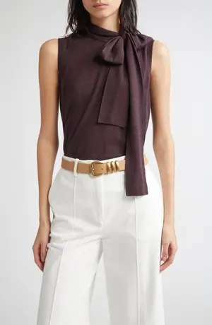 Eleventy Tie-neck Sleeveless Wool-silk Sweater - 167 Bordeaux
