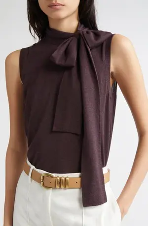 Eleventy Tie-neck Sleeveless Wool-silk Sweater - 167 Bordeaux