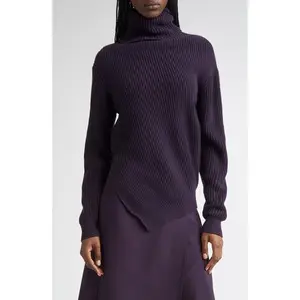 Michael Kors Cashmere Turtleneck Sweater With Bias Hem - Aubergine