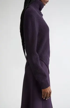 Michael Kors Cashmere Turtleneck Sweater With Bias Hem - Aubergine