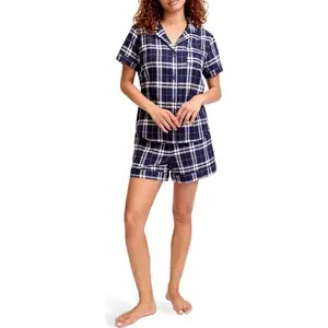 PETITE PLUME Tartan Cotton Short Pajamas - Navy