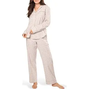 PETITE PLUME Gingham Cotton Pajamas - Beige