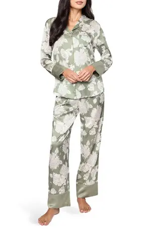 PETITE PLUME Print Mulberry Silk Pajamas - Green
