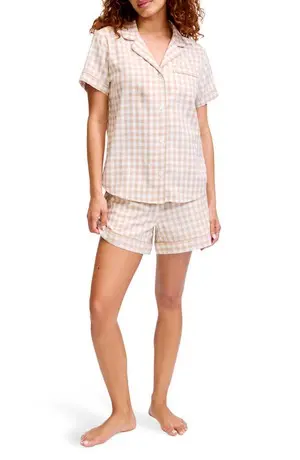 PETITE PLUME Gingham Cotton Short Pajamas - Beige