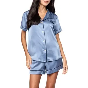 PETITE PLUME Mulberry Silk Short Pajamas - Blue