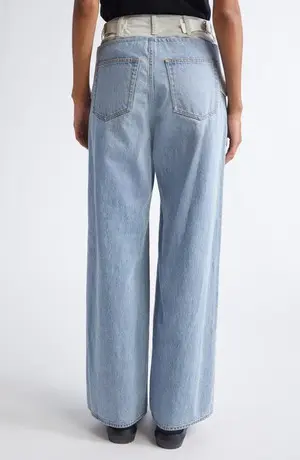 Sacai Baggy Mixed Media Jeans - Light Blue/light Gray