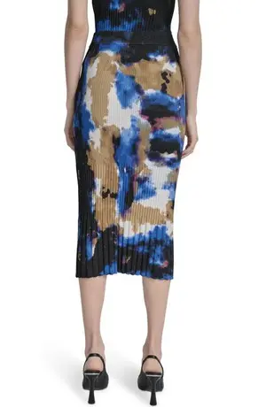 Dkny Printed Ribbed Knit Midi Skirt