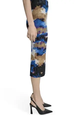 Dkny Printed Ribbed Knit Midi Skirt