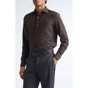 Zegna Cashco Cotton & Cashmere Button-up Shirt - Dark Brown