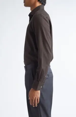 Zegna Cashco Cotton & Cashmere Button-up Shirt - Dark Brown