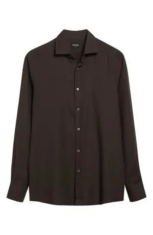 Zegna Cashco Cotton & Cashmere Button-up Shirt - Dark Brown