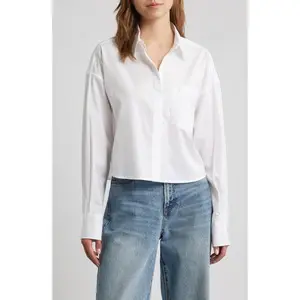Rag & Bone Marin Cotton Crop Button-up Shirt - White