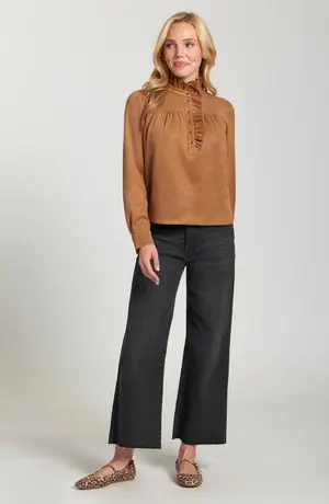 APNY Ruffle Snap-front Faux Suede Top