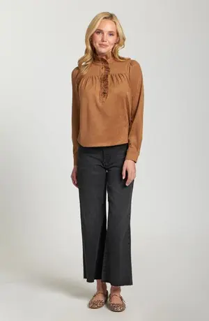 APNY Ruffle Snap-front Faux Suede Top