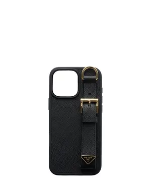 Prada Saffiano Leather Case For Iphone 16 Pro Max - Black