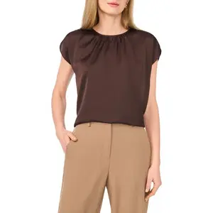 Vince Camuto Shirred Satin Top - Chocolate