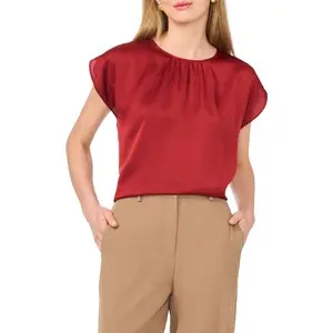 Vince Camuto Shirred Satin Top Wine