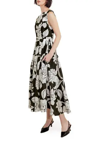 FREEMARKET Printed Belted Sleeveless Maxi Dress