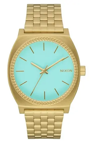 Nixon The Time Teller Goldtone Bracelet Watch - Gold/turquoise/gold